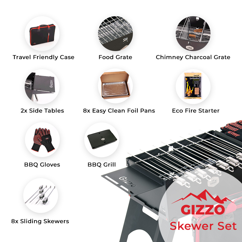 Portable Grill with 8 Skewers – Gizzo Grill